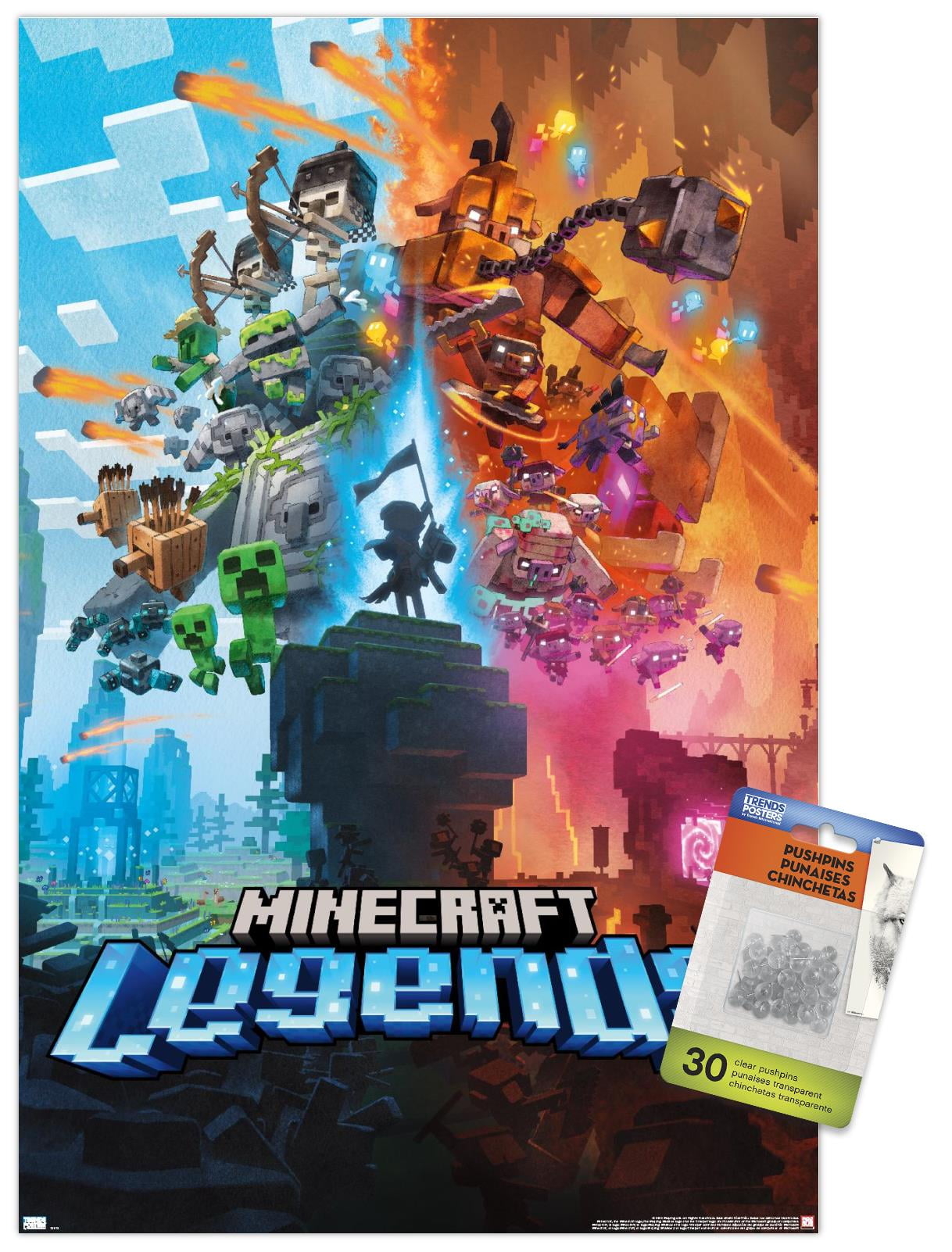 Minecraft: Legends - Key Art Wall Poster with Push Pins, 14.725" x 22. ...