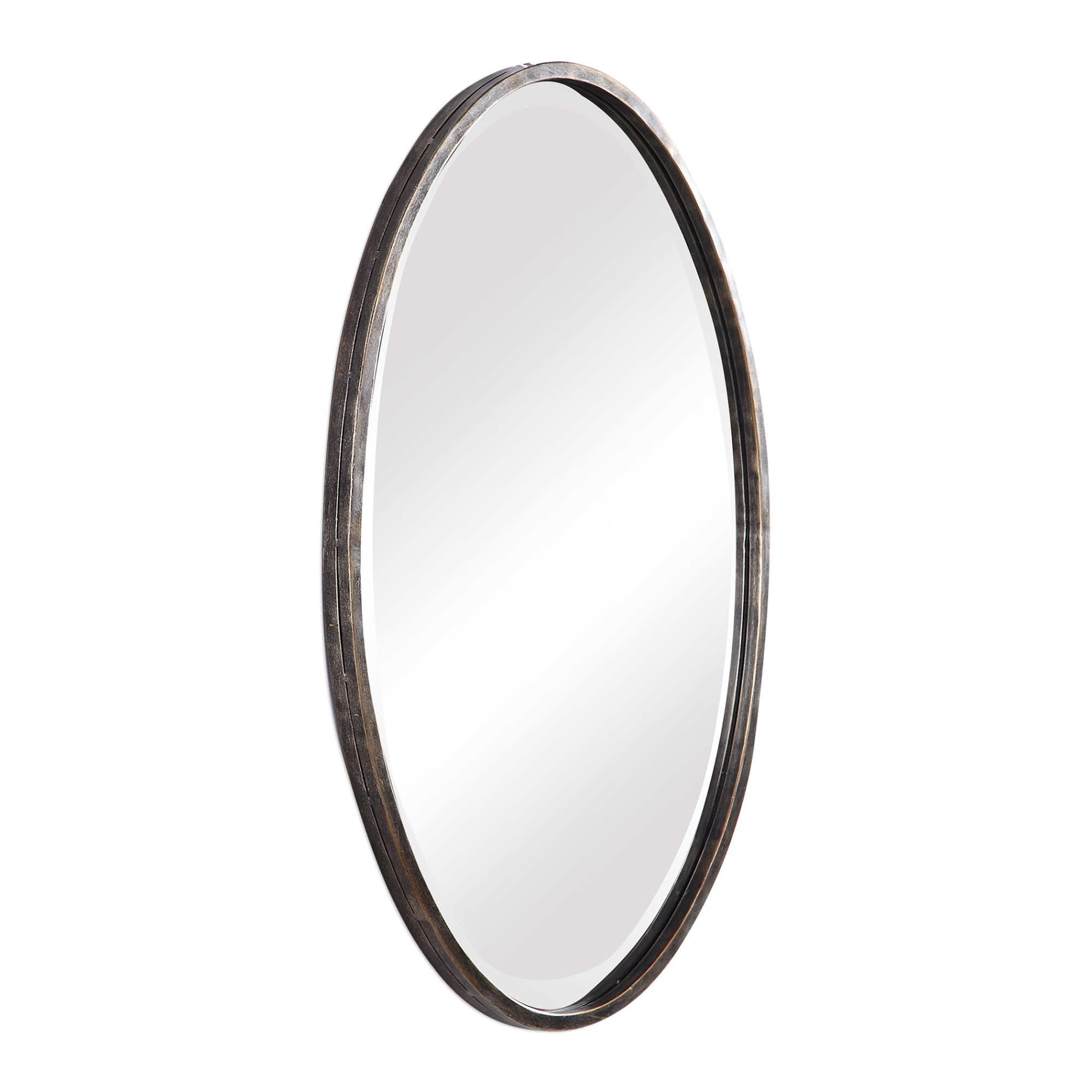 Oval Shaped Metal Frame Beveled Wall Mirror, Dark Bronze and Silver ...