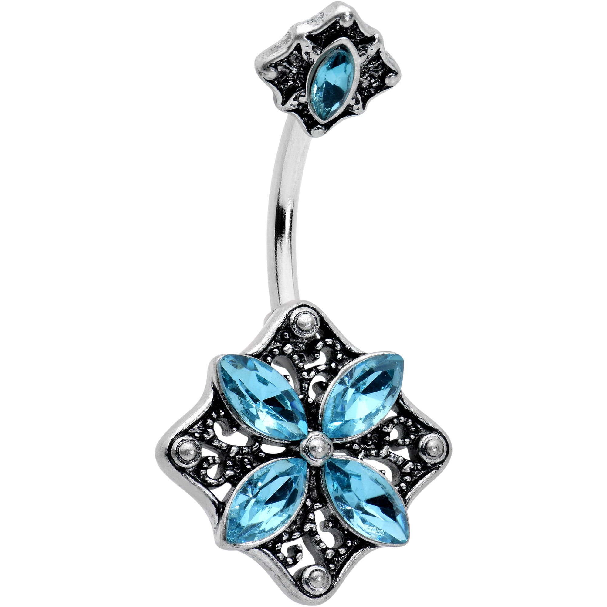Body Candy Women Steel Piercing Blue Baroque Rhombus Flower Double ...