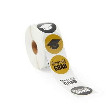 White and Gold Glittering Graduation, Heart Label Stickers, Congrats ...