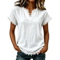 DailyTrove Women Plus Size Solid Color Lace Trim V-Neck Short Sleeve ...