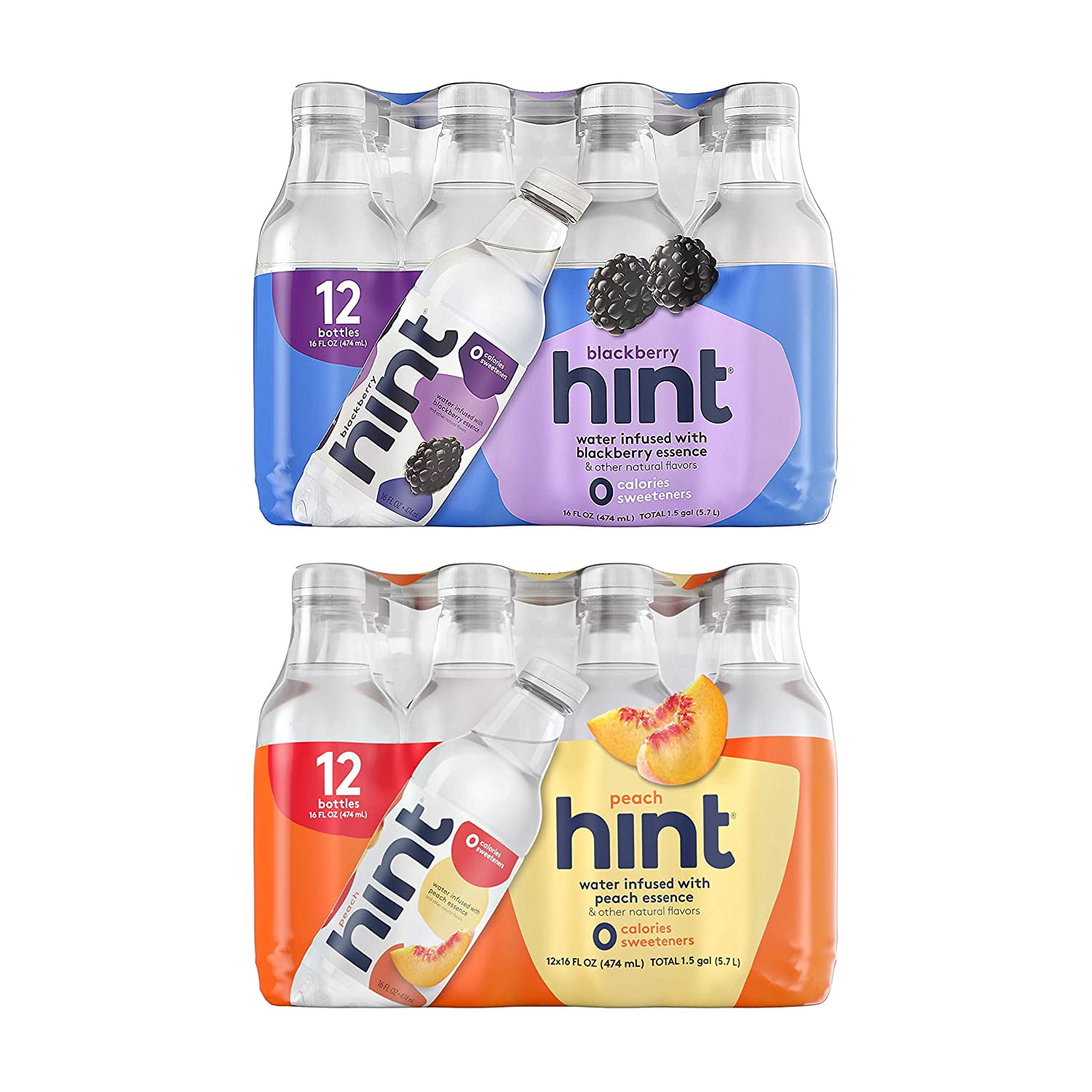 Hint Water Blackberry and Hint Water Peach (Pack of 24), 12 Bottles Hint Blackberry & 12 Bottles ...