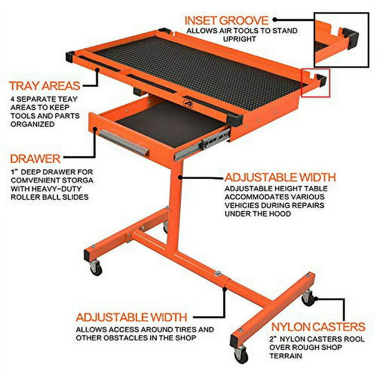 Aain LT018 Mobile Steel Heavy Duty Work Table 200 lbs Capacity with Drawer Portable and Adjustable Walmart