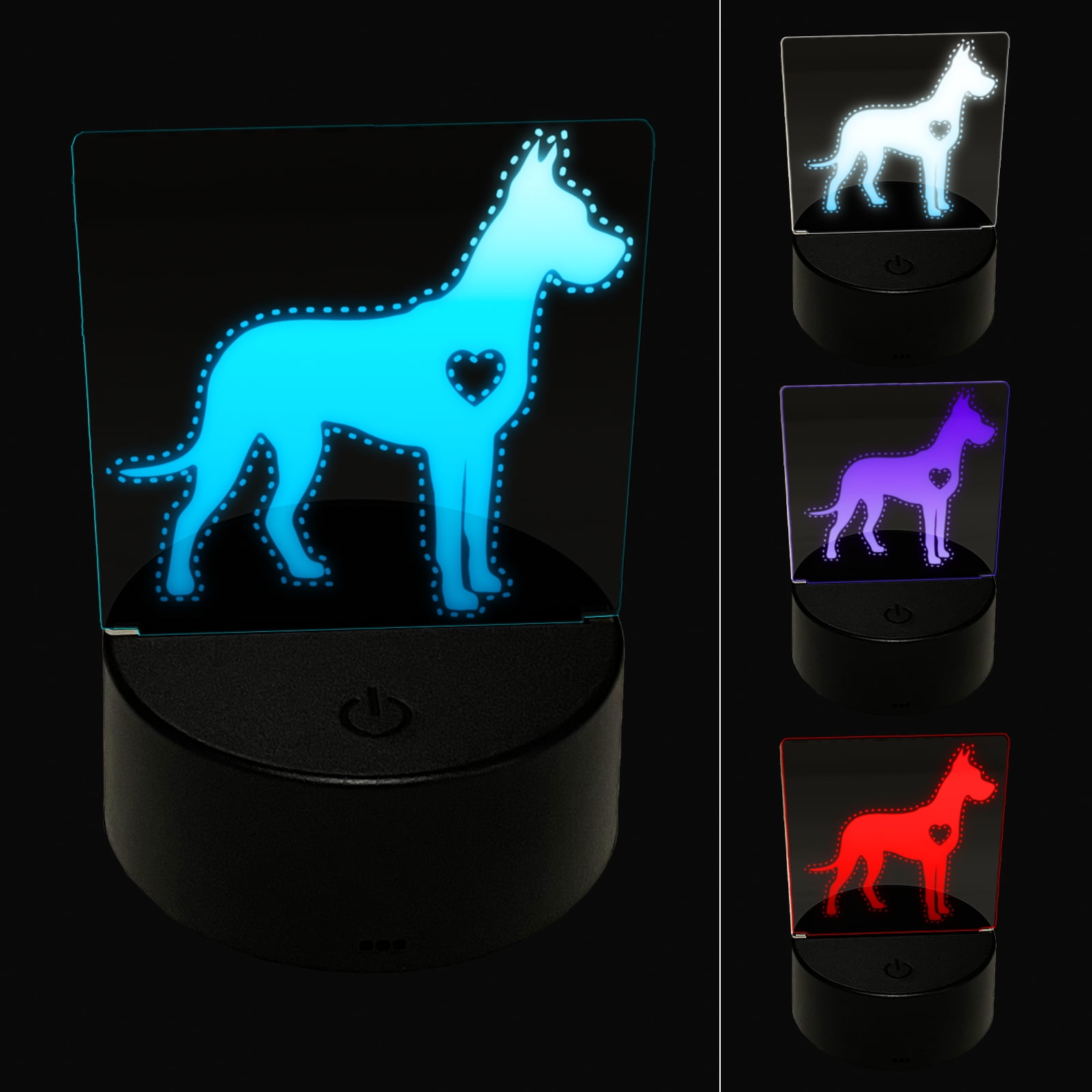 Great Dane Dog with Heart LED Night Light Sign 3D Illusion Desk ...