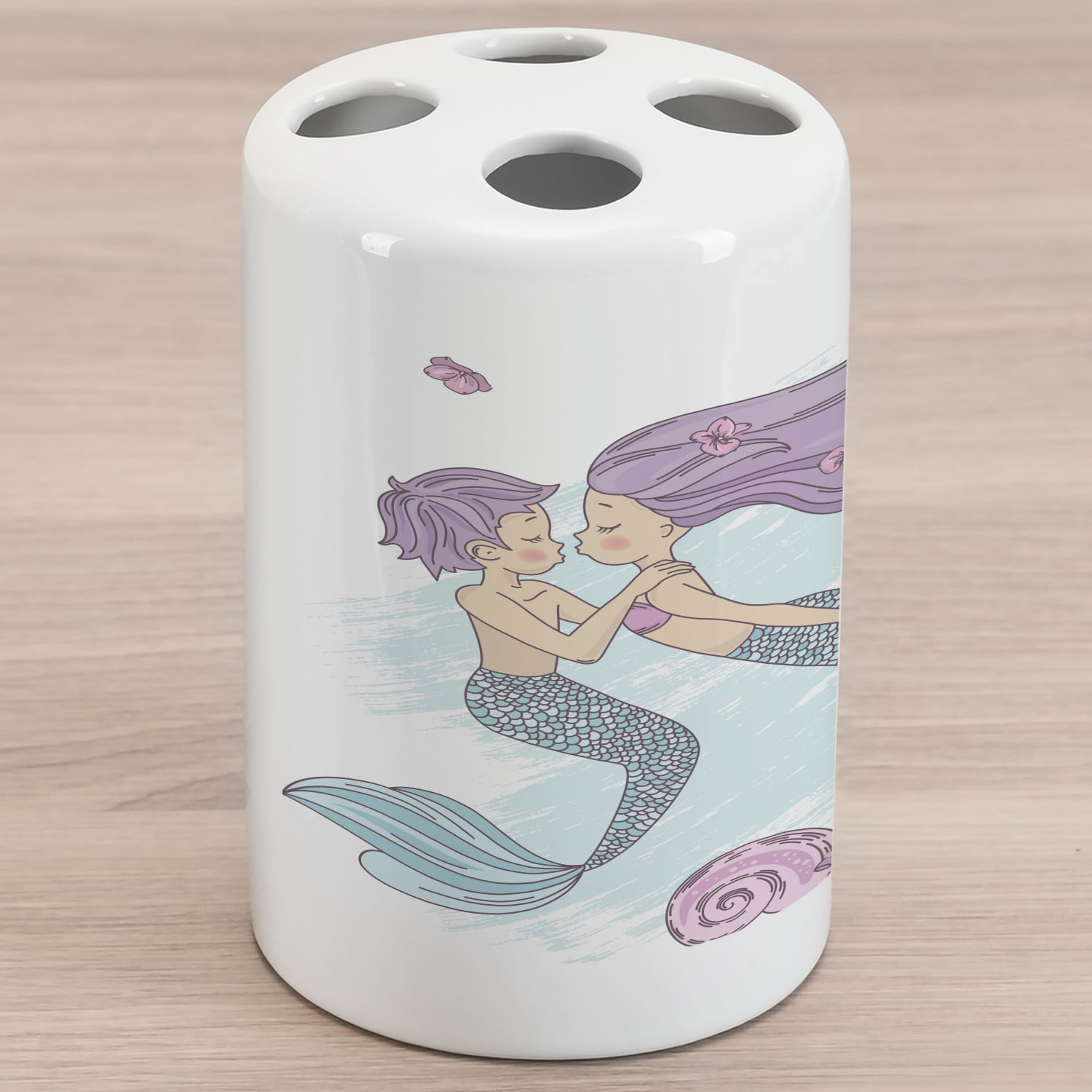 Mermaid Ceramic Toothbrush Holder, Cartoon of Underwater Couple with ...