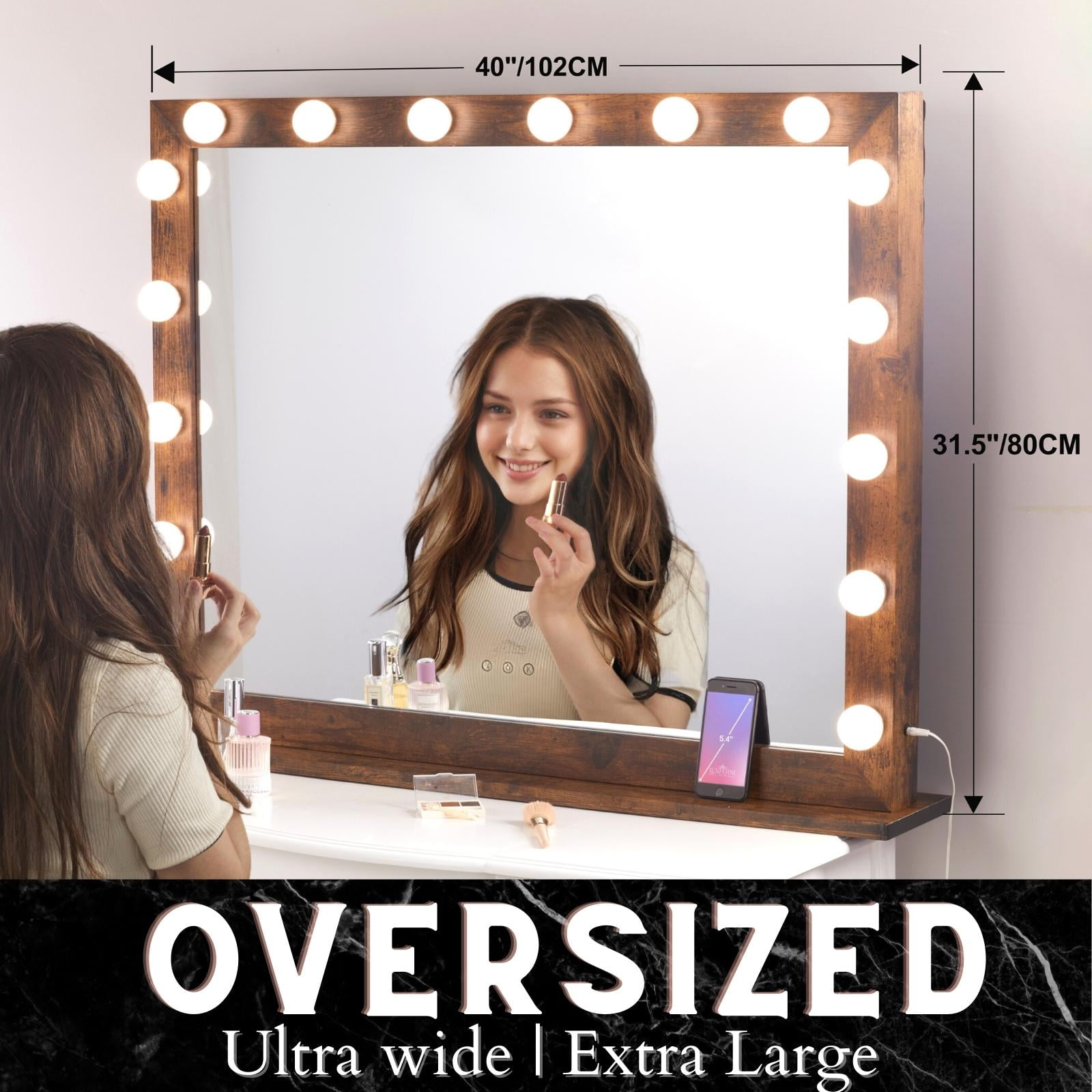 Buy LUXFURNI Extra Large Hollywood Vanity mirror with 16 LED Lights ...