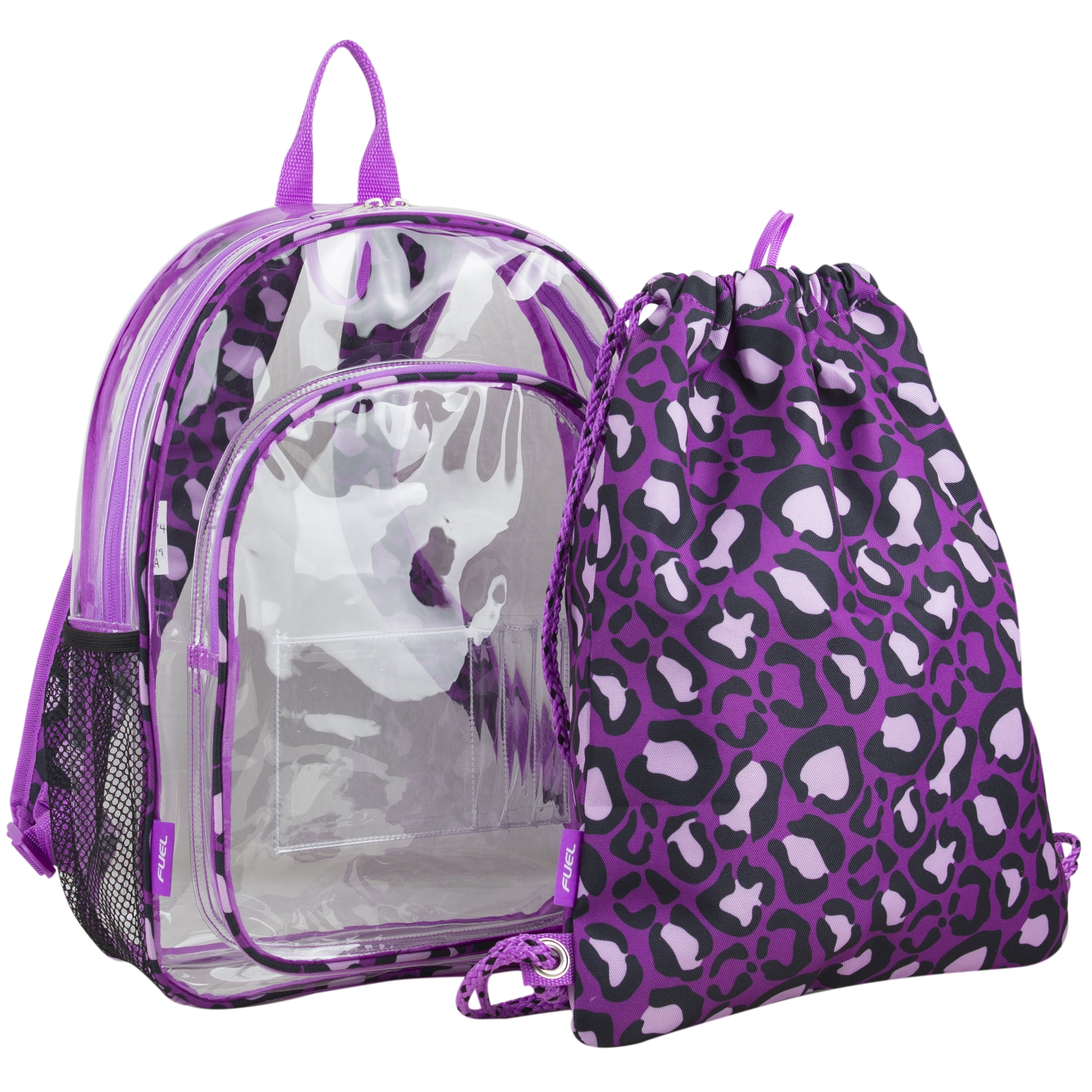 Fuel Clear Backpack and Cinch Sling Bundle Set, Clear Purple Leopard ...