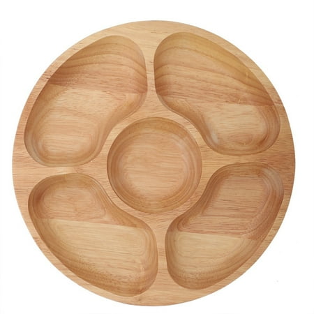LYUMO Wood Divided Plate,Wooden Round Shape Food Divided Plate Dessert ...