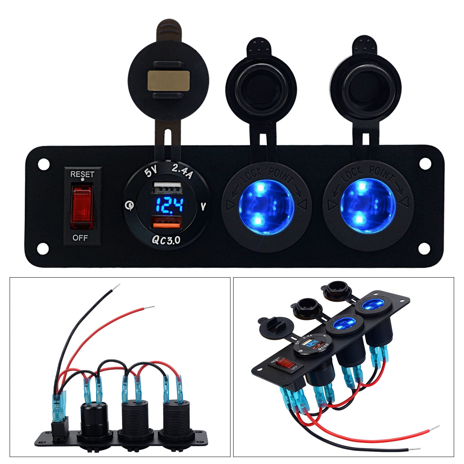 TIERPOP 12v Outlet Socket DC 12Volt USB Outlet Panel Prewired Cigarette ...