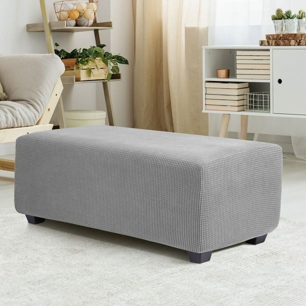 PiccoCasa Stretch Ottoman Slipcover Jacquard Rectangle Footstool Cover ...