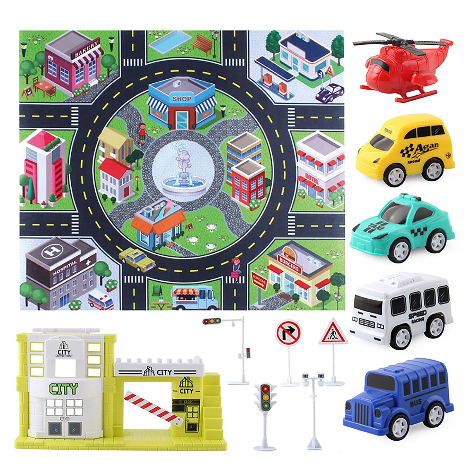 huntermoon Play Mat Road Map Kids Large City Traffic toy Car Park Mat ...