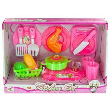 KidKraft 27-Piece Pastel Cookware Set, Plastic Dishes and Utensils for ...