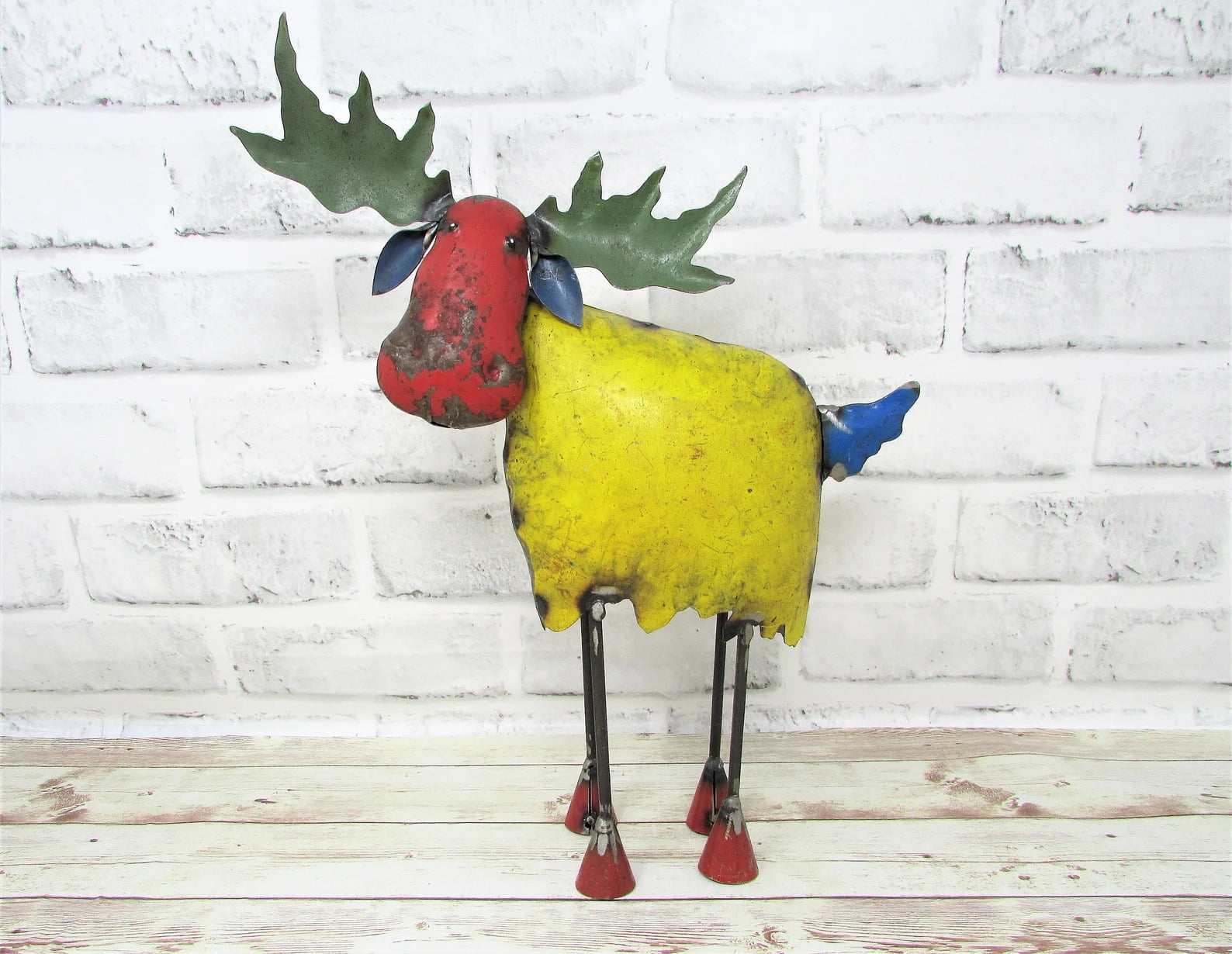 Rustic Medium 13" Tall Repurposed Scrap Metal Moose Statue Home Farm ...