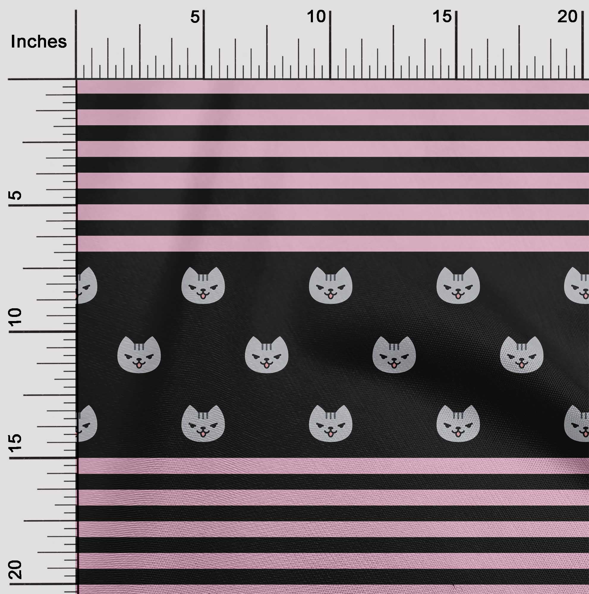 oneOone Silk Tabby Fabric Stripe & Cat Face Animal Print Fabric by Yard ...