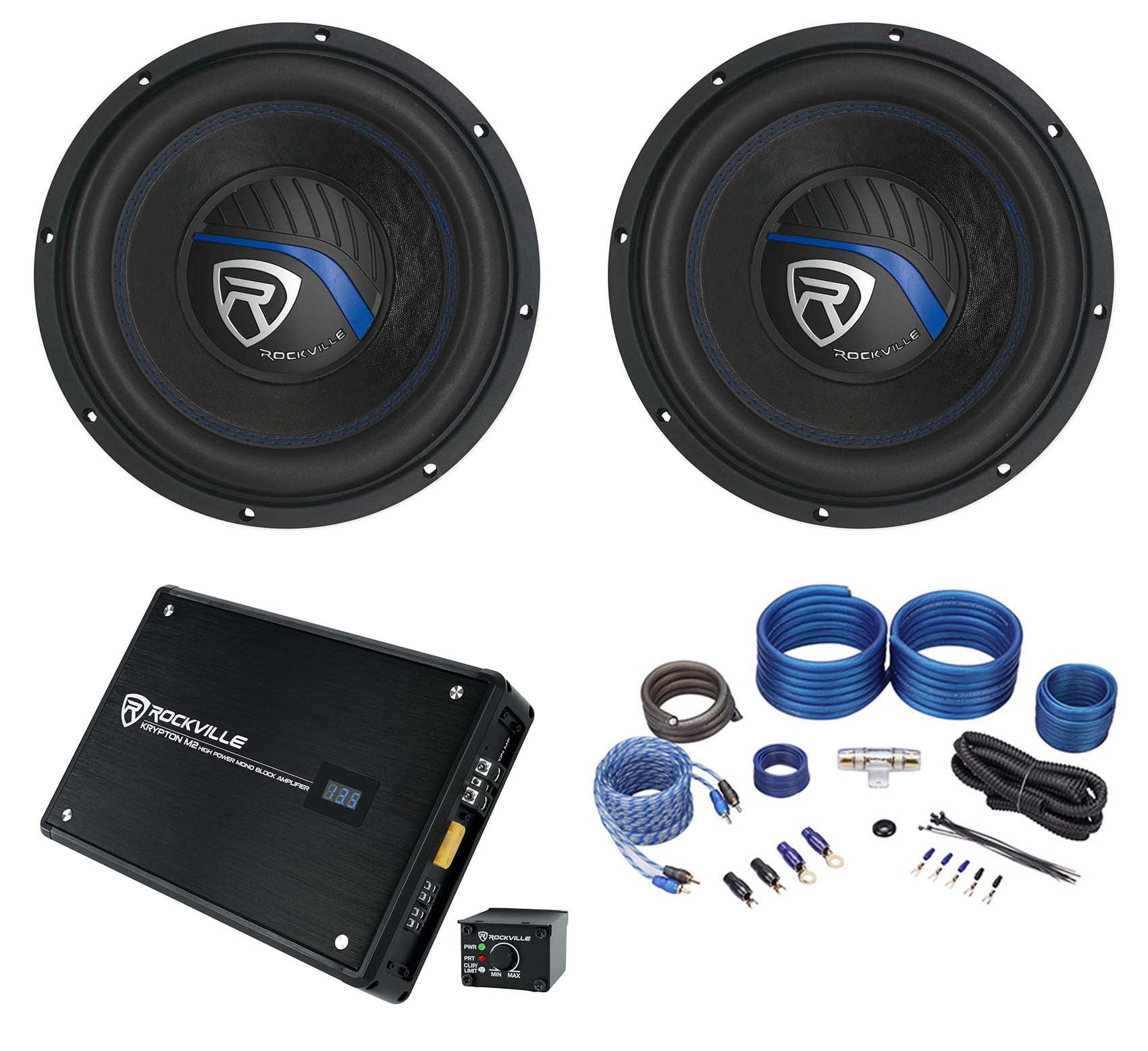 (2) Rockville K5 W12K5S2 12" 1400w 2 Ohm Car Subwoofers+Mono Amplifier ...