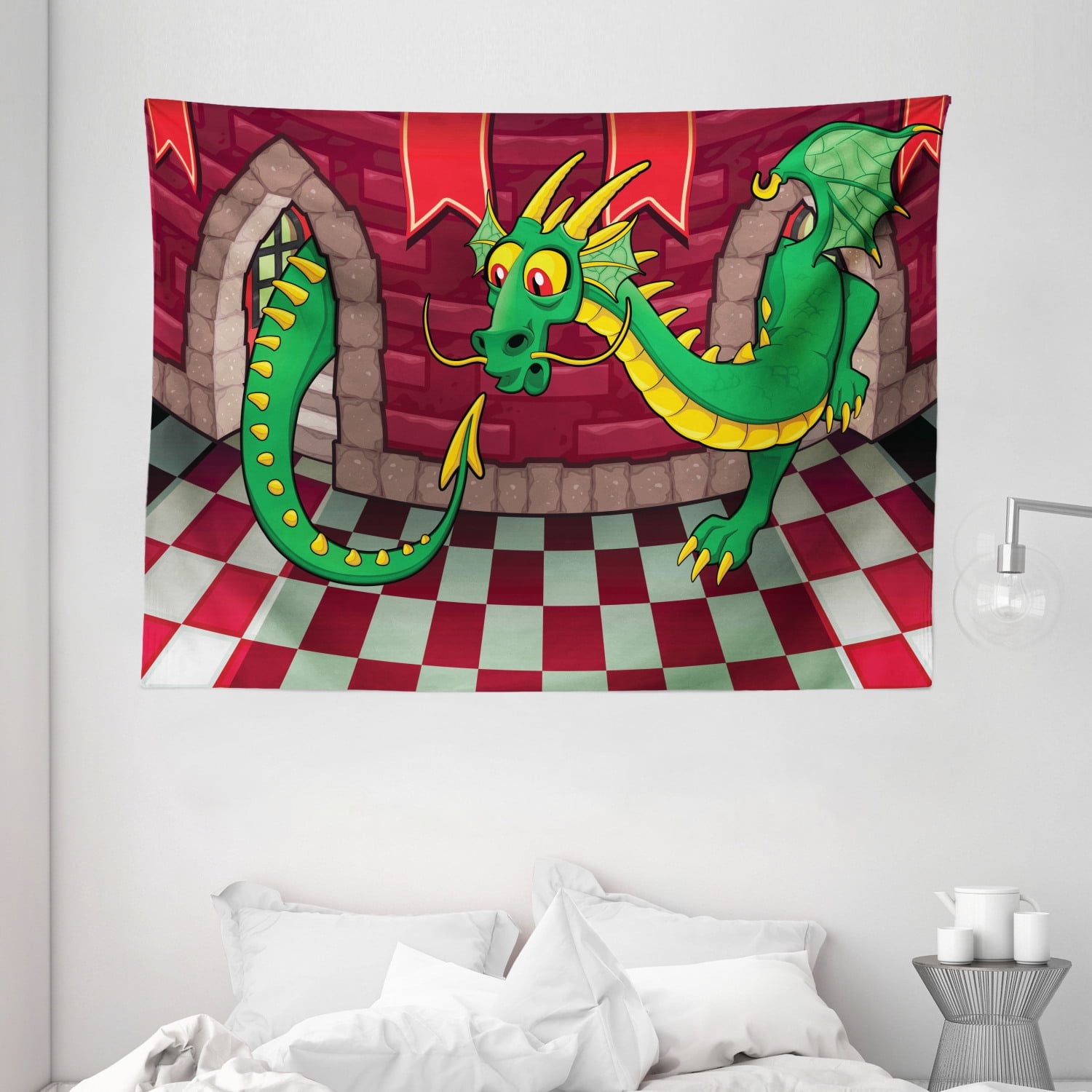Cartoon Tapestry, Video Game Design inside the Castle with Dragon ...