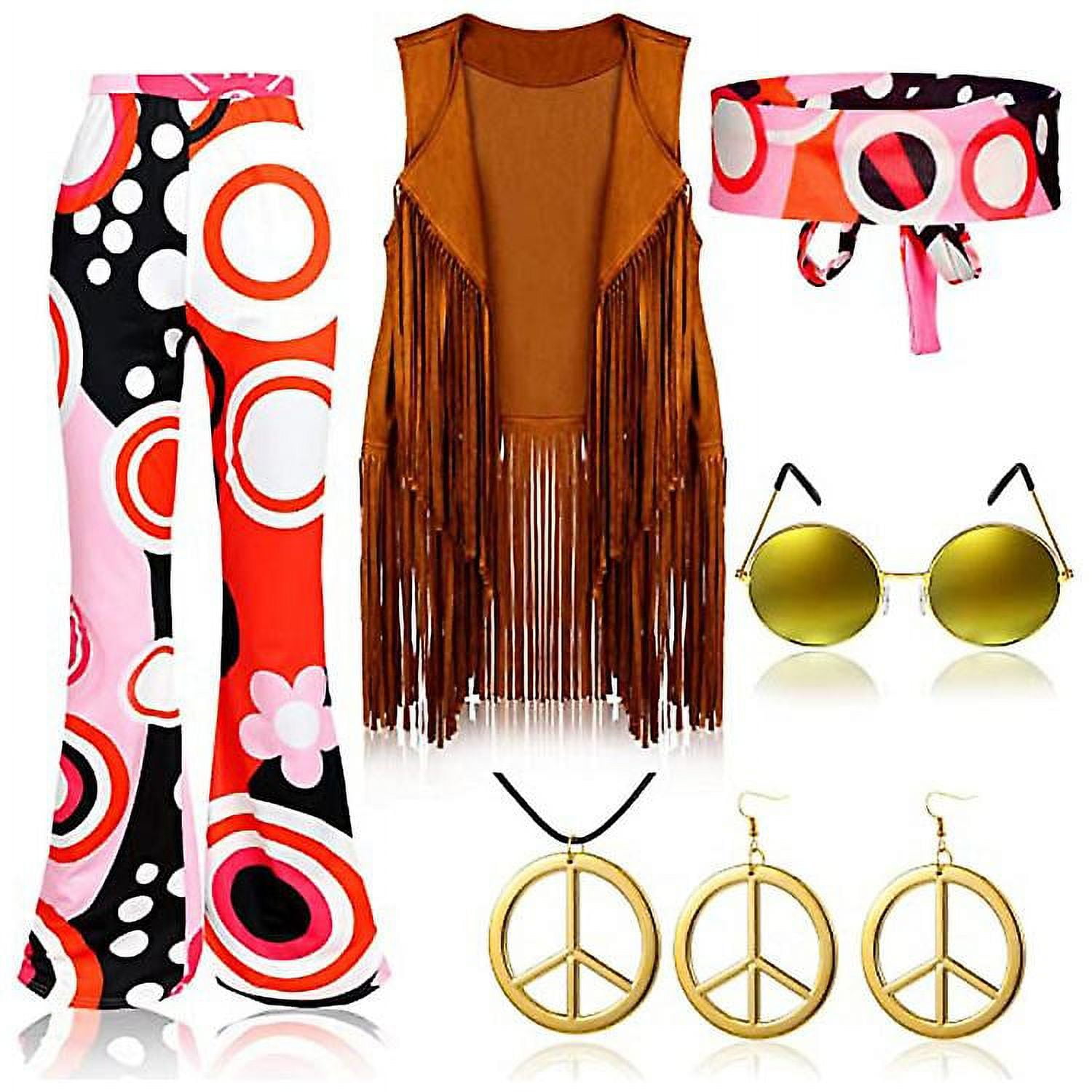 Disfraz Retro de fiesta Hippie de los años 70, chaleco con borlas ...