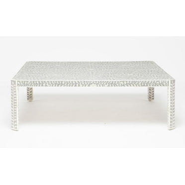 LAKECITY ARTS Bone Inlay Waterfall Coffee Table with Shelf Indigo Blue ...