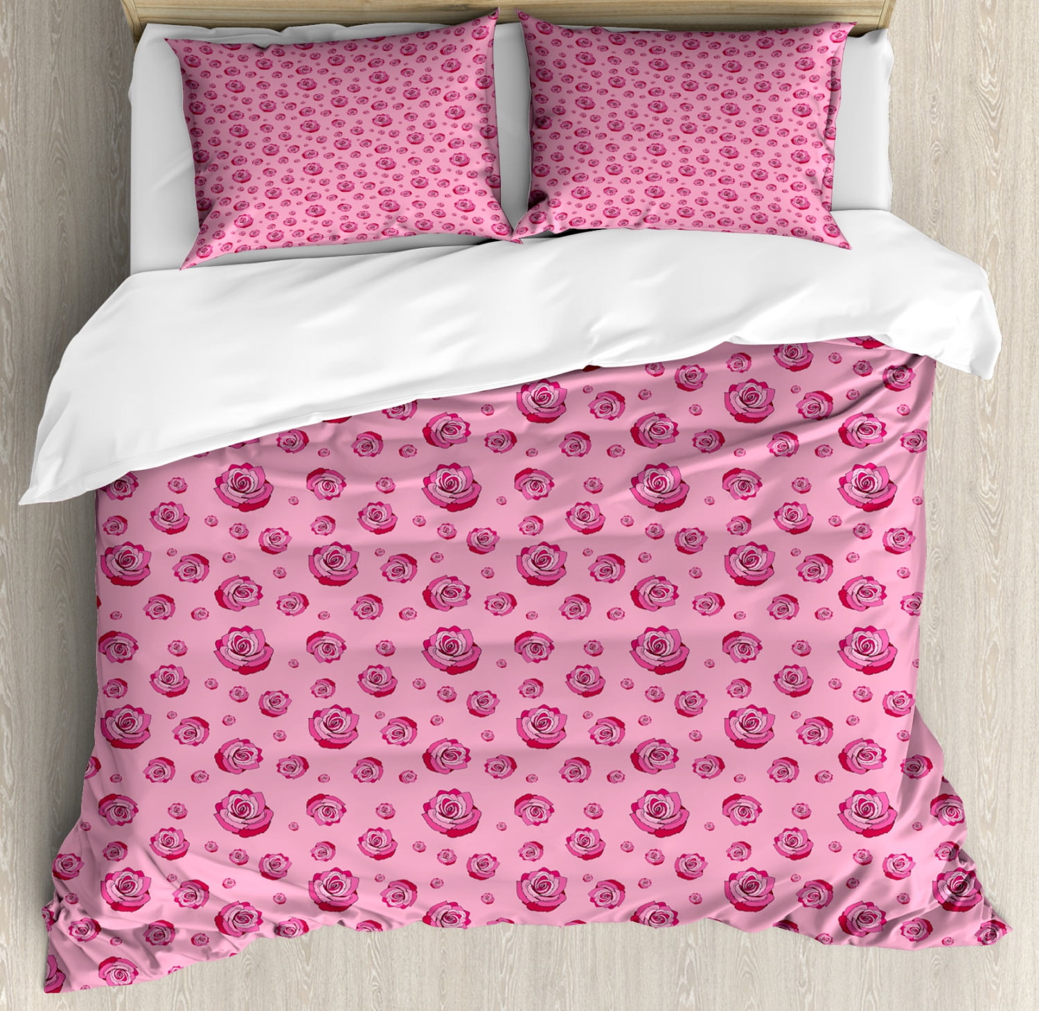 Roses Duvet Cover Set Queen Size, Feminine Monochrome Illustration with ...