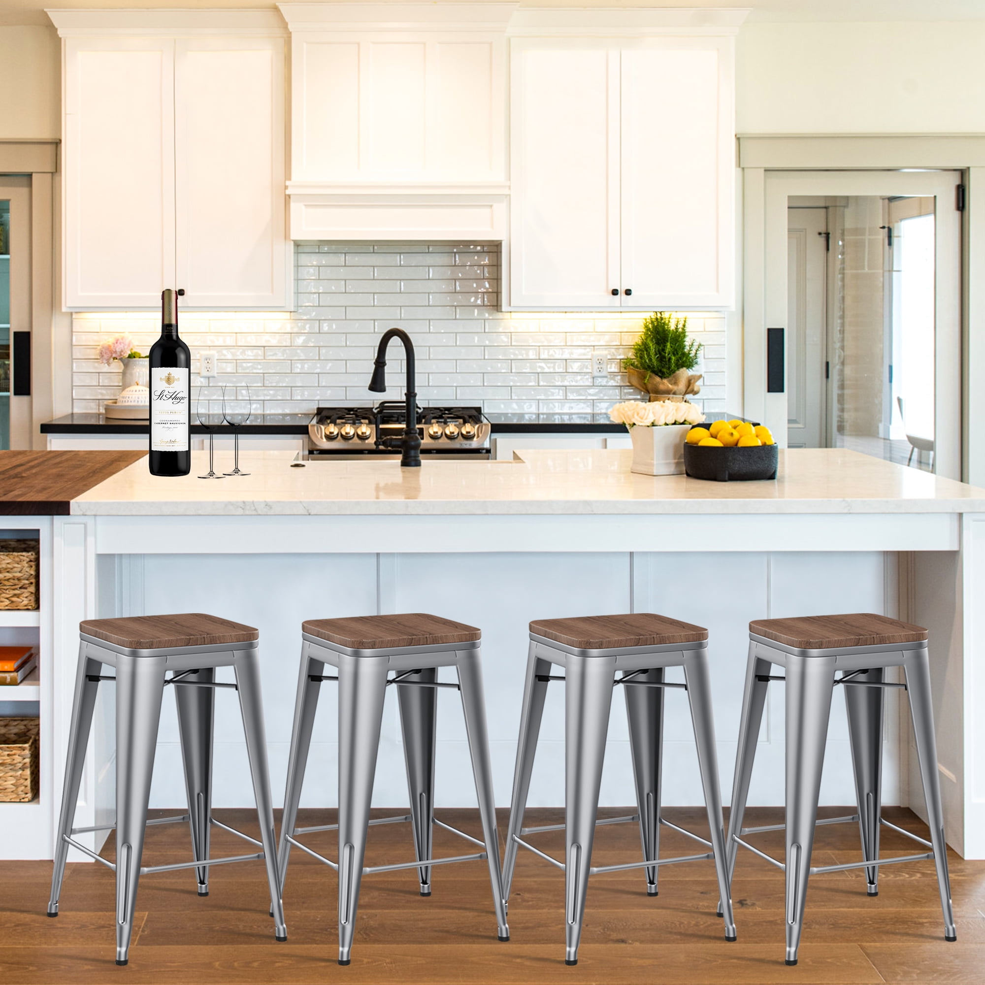 Andeworld 30" Metal Counter Height Bar Stools Set of 4 Industrial ...