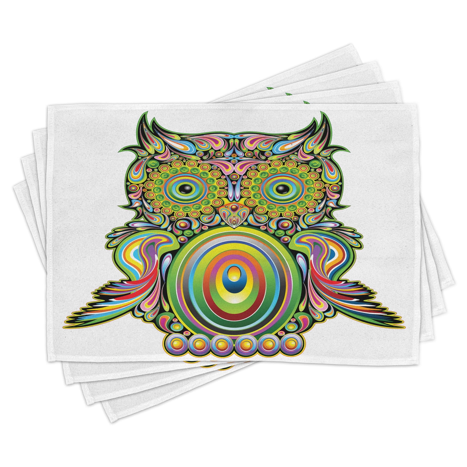 Owl Placemats Set of 4 Ornate Colorful Owl with Ethnic Elements Legend ...