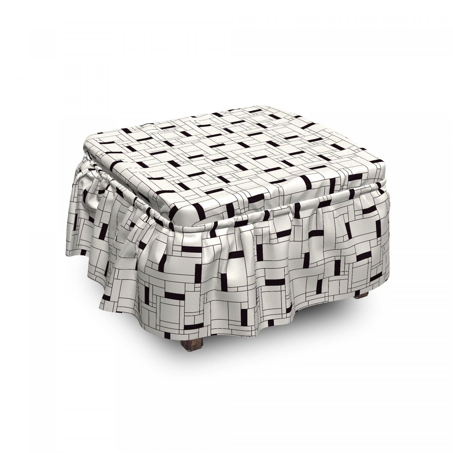 Geometric Ottoman Cover, Modern Rectangular Grid, 2 Piece Slipcover Set ...