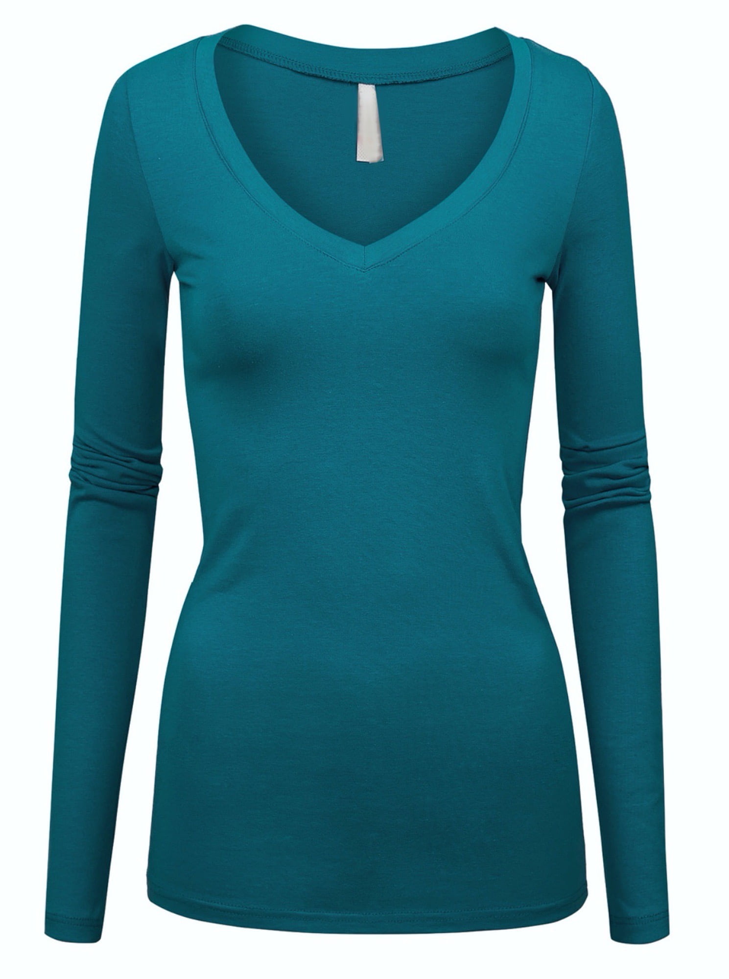 Kaylee_xo Women's Long Sleeve V-Neck Low-cut Sexy Solid Stretchy Shirt ...