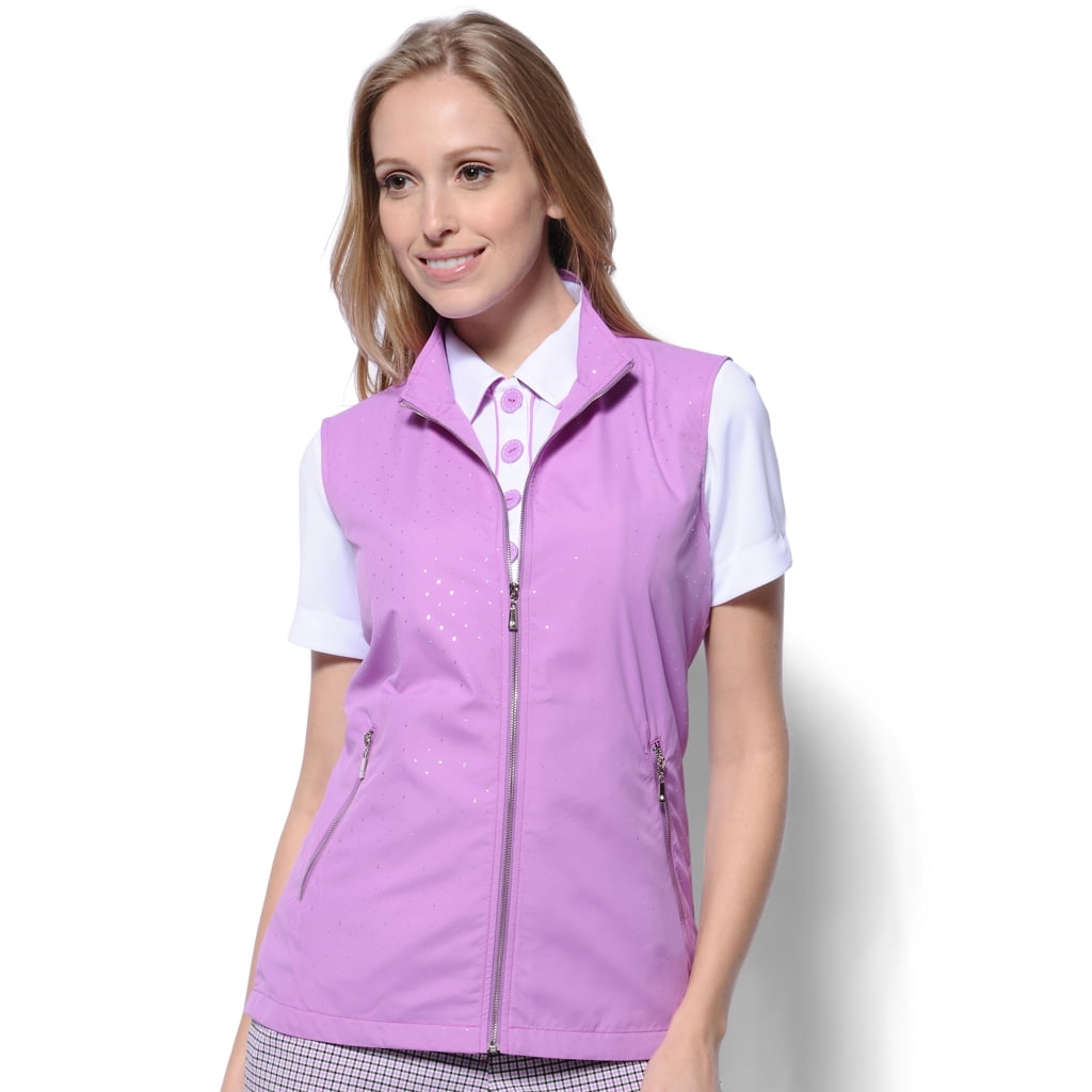 Monterey Club Women's Lightweight Microfiber Sparkling Dot Zip- up Vest ...