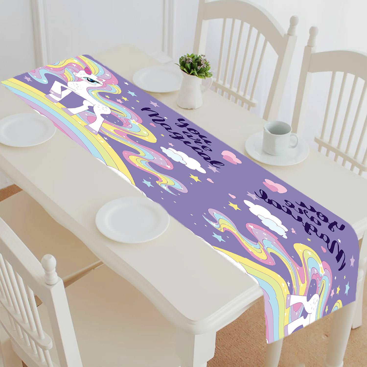 ECZJNT You are magical Lovely cartoon rainbow unicorn table runner ...