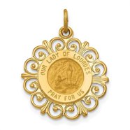 14K Yellow Gold Polished Miraculous Medal, Scallop Frame Pendant ...