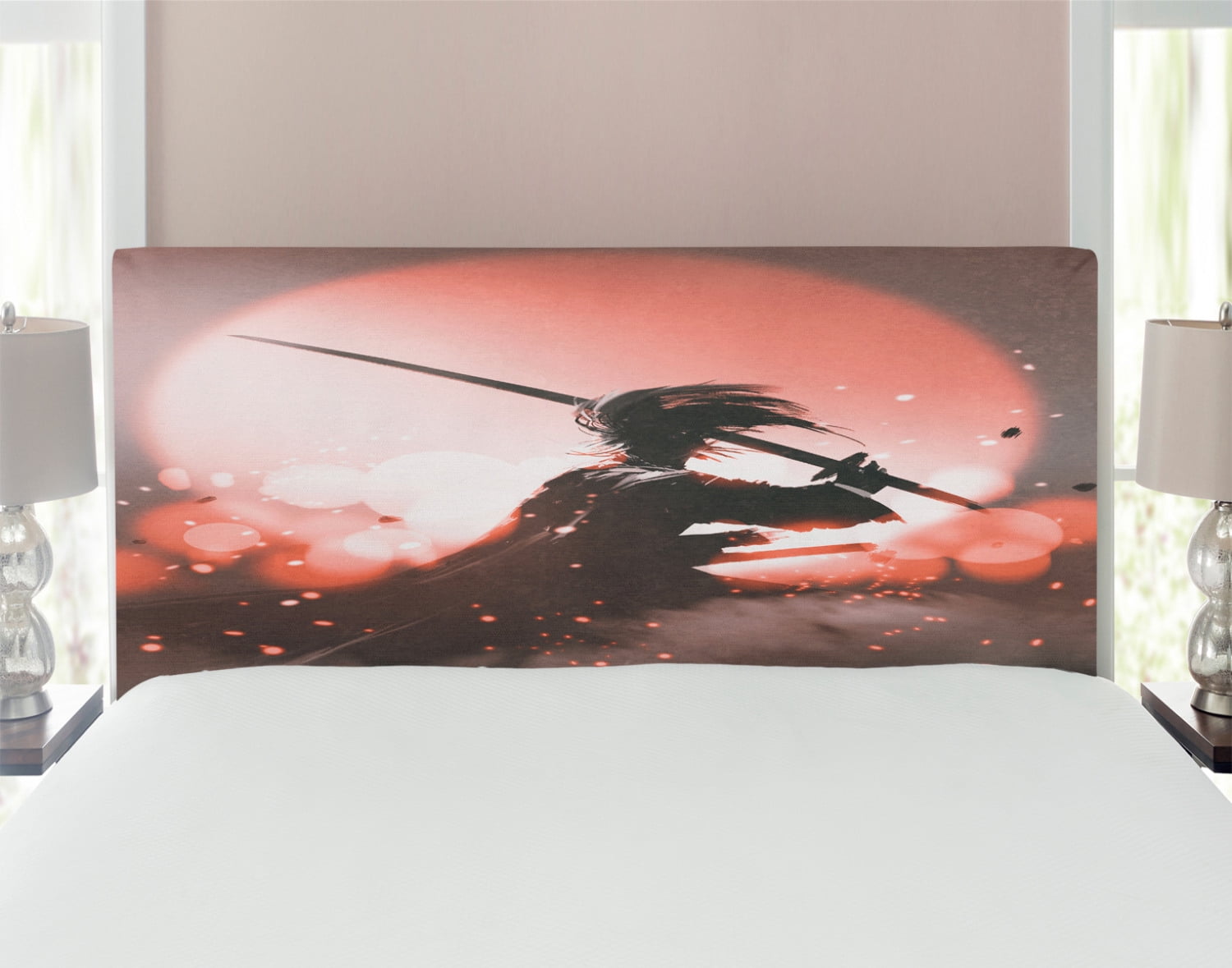 Japanese Headboard, Reflection of Samurai Practicing Sunset Background ...
