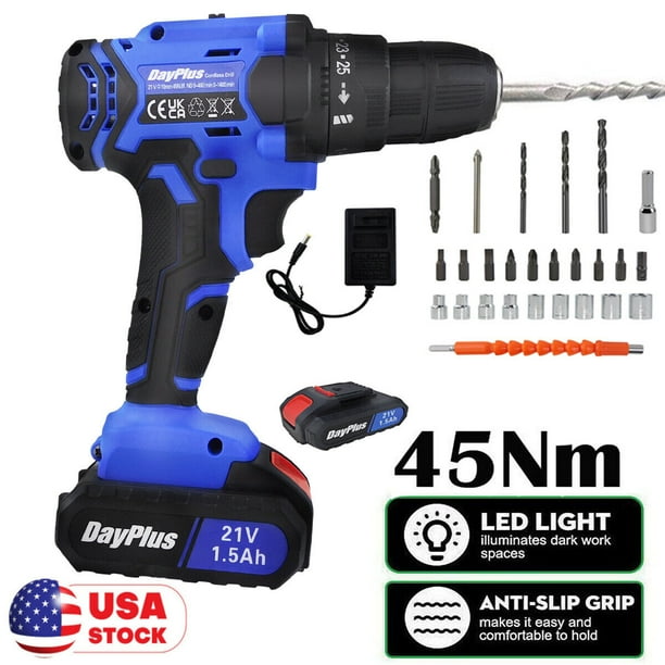 Dayplus 21V Cordless Driver Drill Set Electric Screwdriver 25+1 2x ...