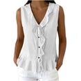 ClodeEU Women's Sleeveless V Neck Tie Button Top with Ruffle Trim ...
