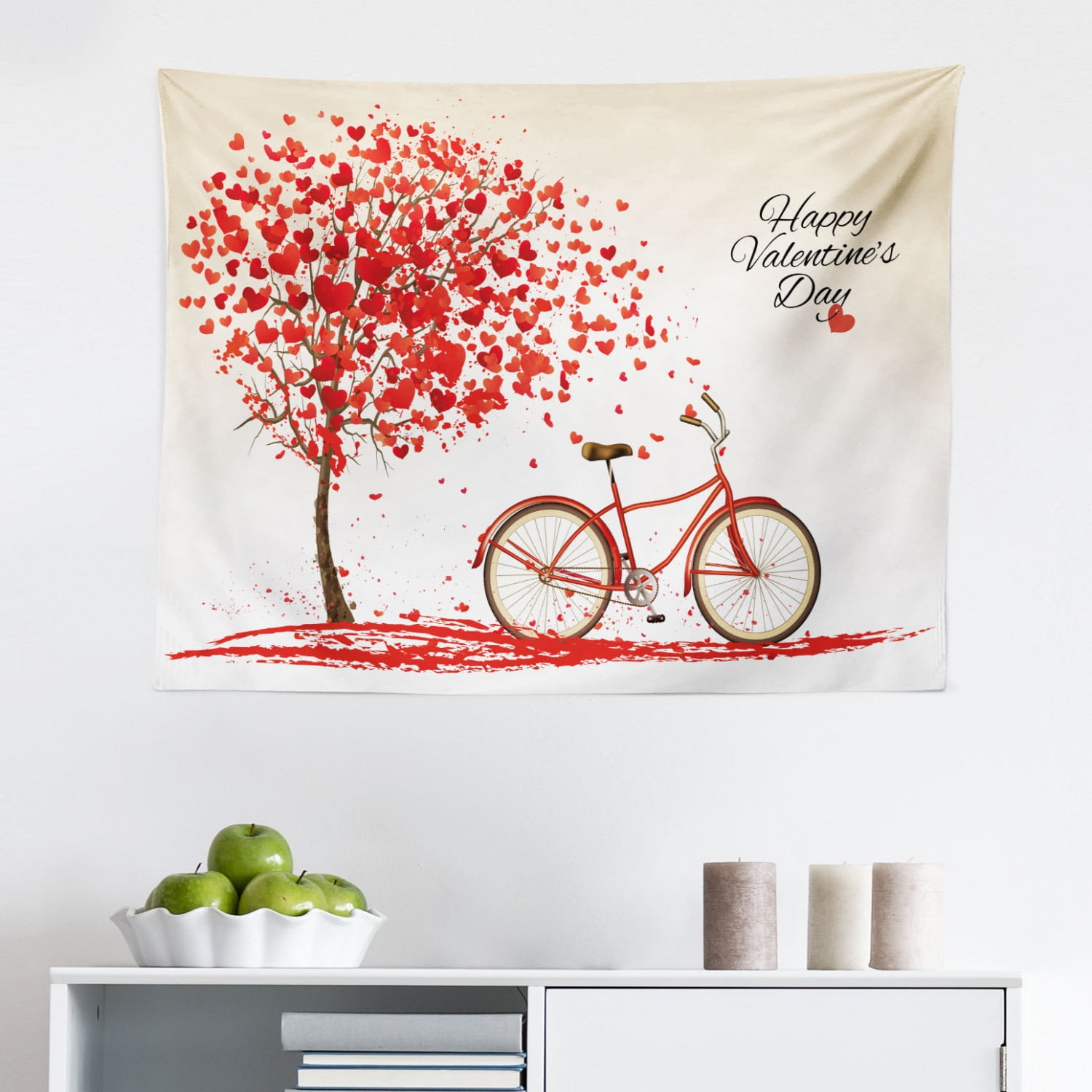 Valentines Day Tapestry, Teddy Bear Violin Made Romantic Music Notes ...