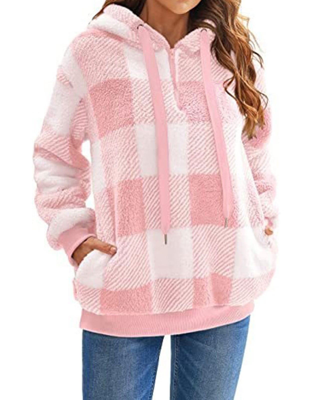 Womens Sherpa Pullover Fuzzy Fleece Oversized Warm Pullover Hoodies ...