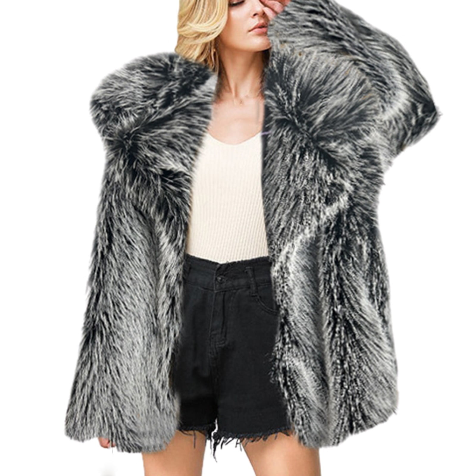 Click here for Iroinid Womens Mid-Length Faux Fur Coat Solid Colo... prices