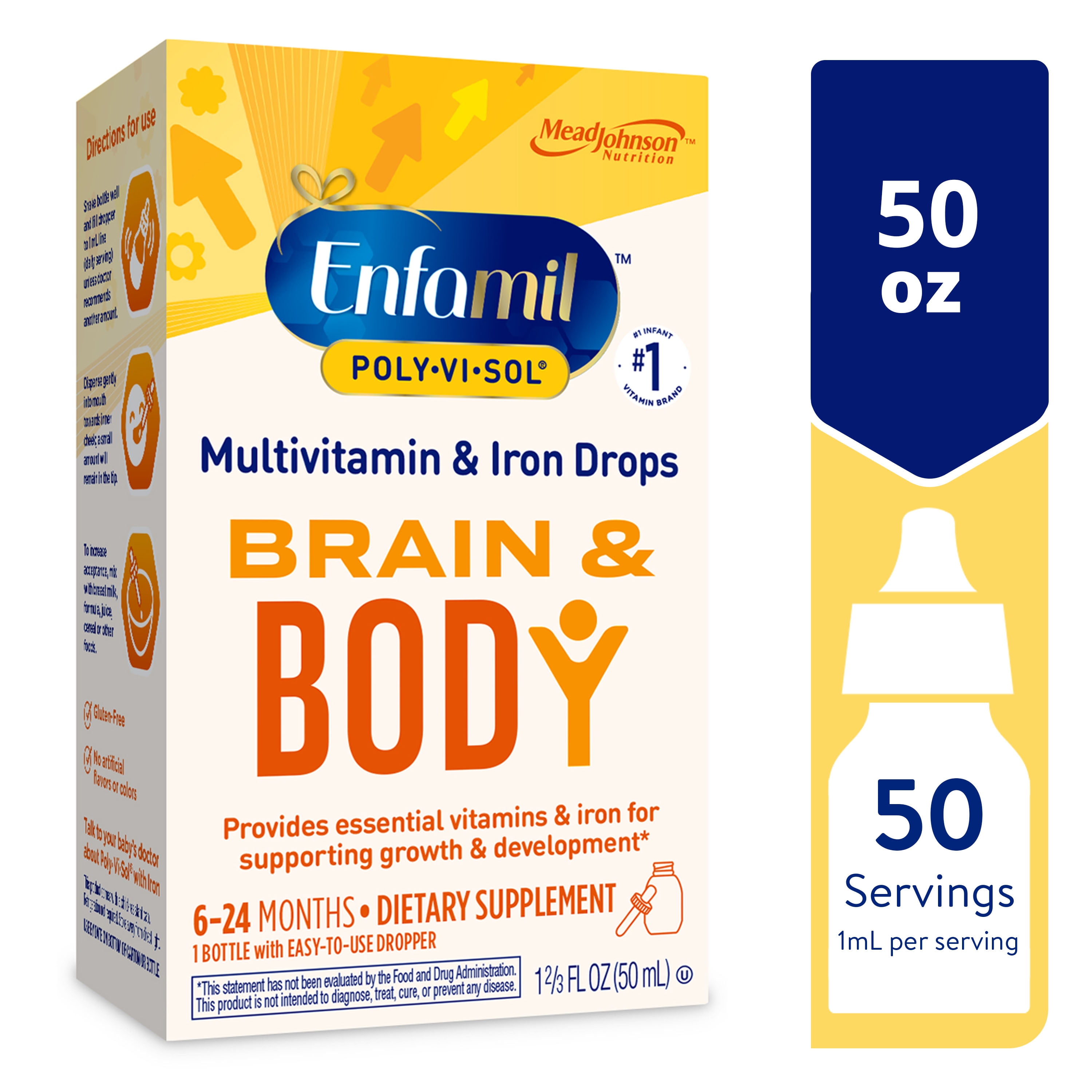 Enfamil Poly-Vi-Sol 8 Multi-Vitamins & Iron Supplement Drops for Infants & Toddlers, Supports ...