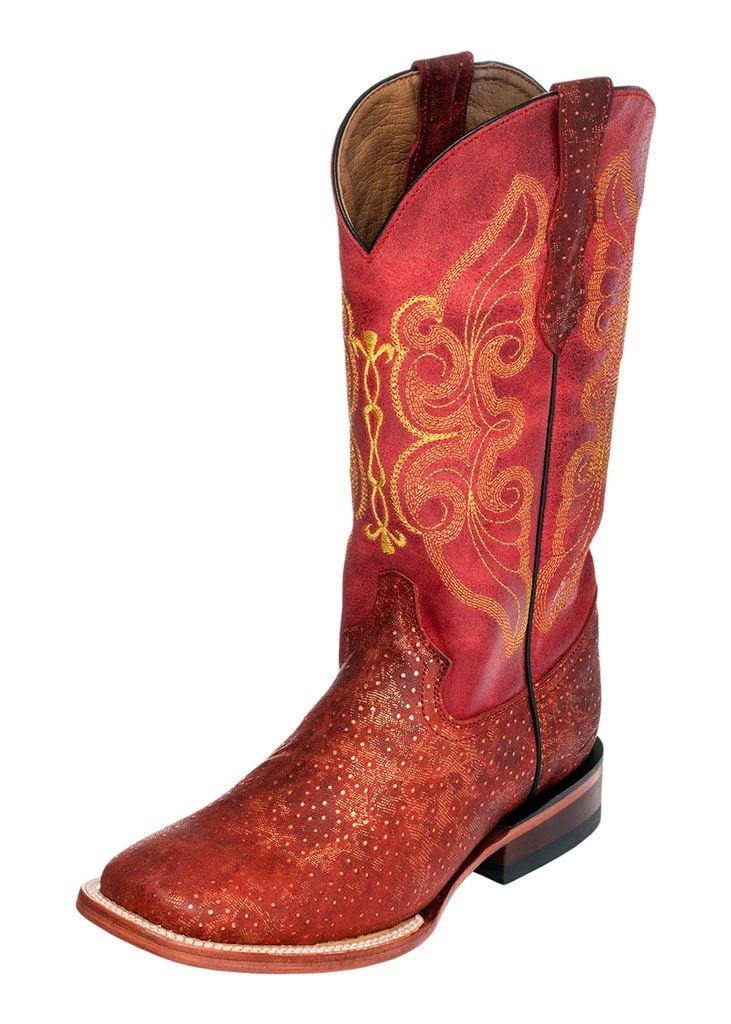 Ferrini Western Boots Women Sparkle Embroidery Square Toe Red 94393-22 ...