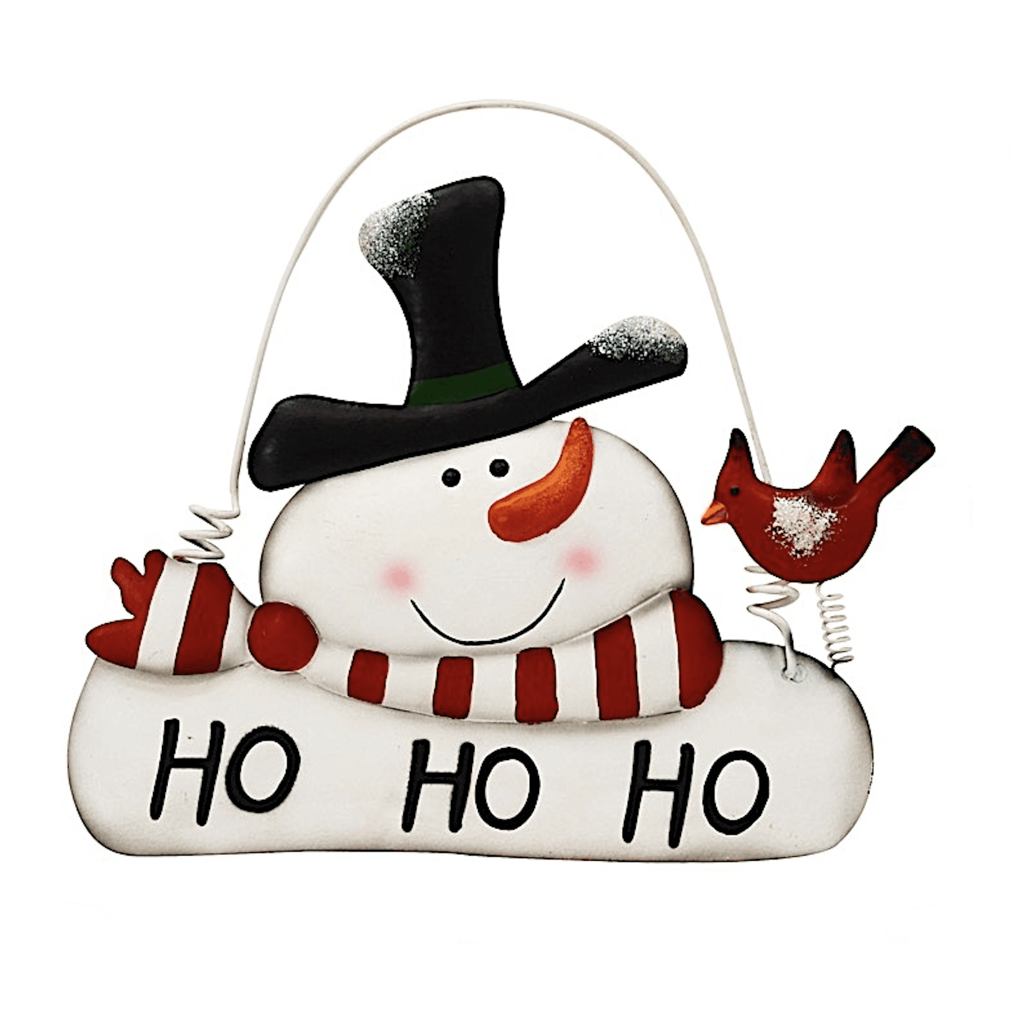 Snowman Ho Ho Ho Sign W Red Cardinal Metal Christmas Holiday Decoration ...