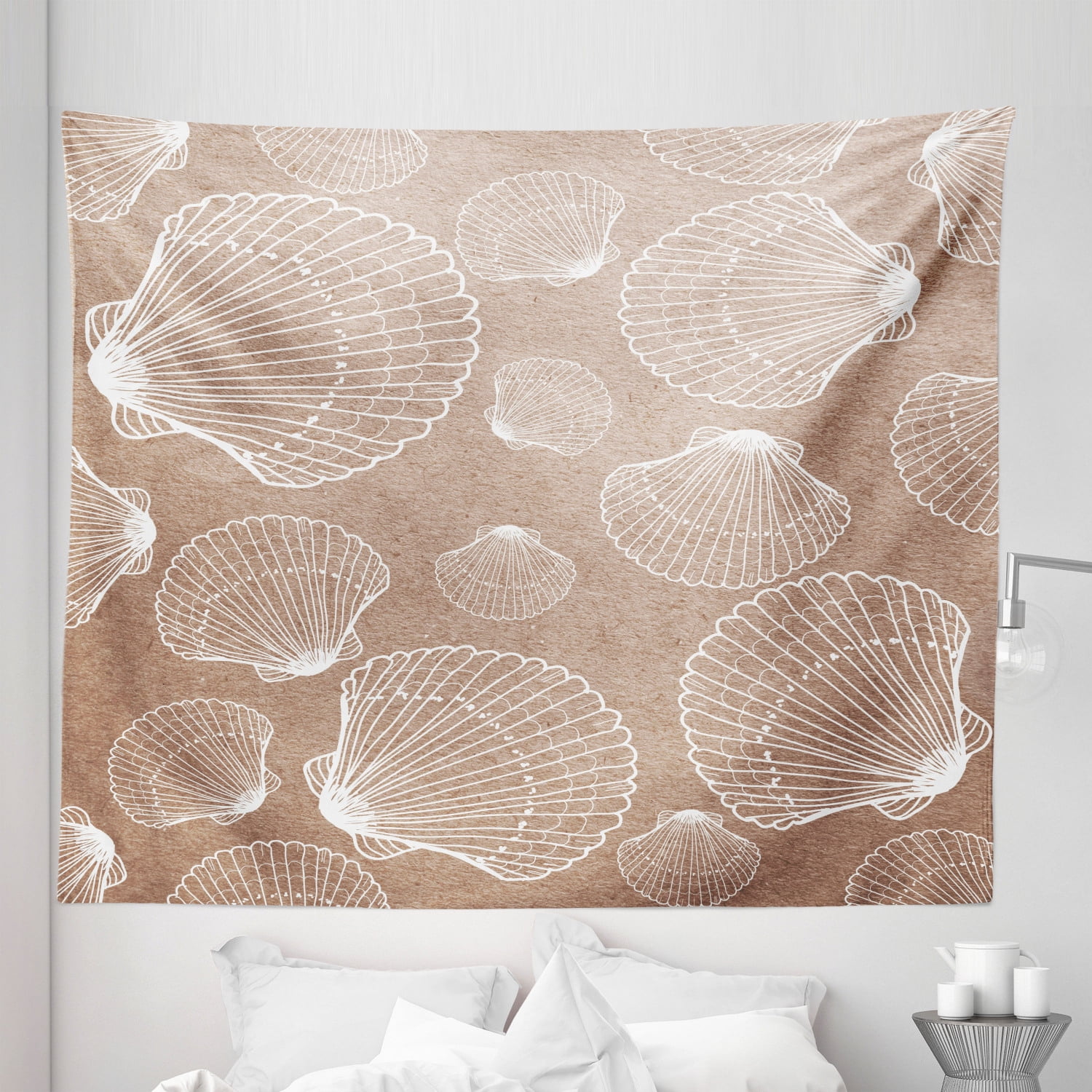 Seashell Tapestry, Nautical Themed Illustration with Outline Seashells ...