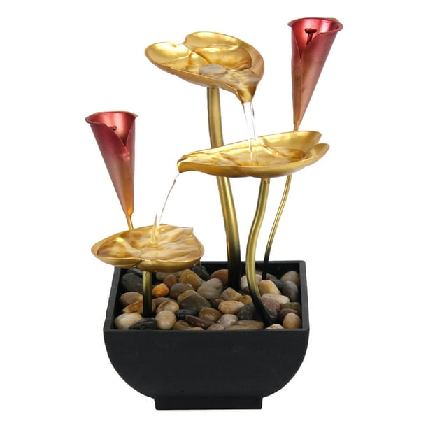 3 Tier Tabletop Water Fountain Waterfall Desktop LED Lights Lotus ...