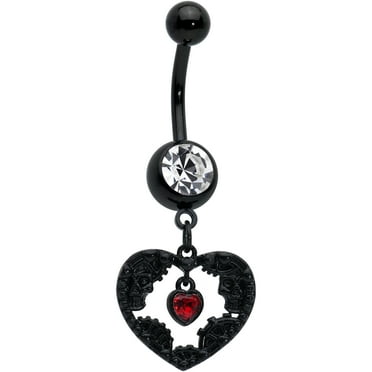 Body Candy Womens 14G Black PVD Steel Navel Ring Piercing Clear Accent Bats Chain Dangle Belly ...