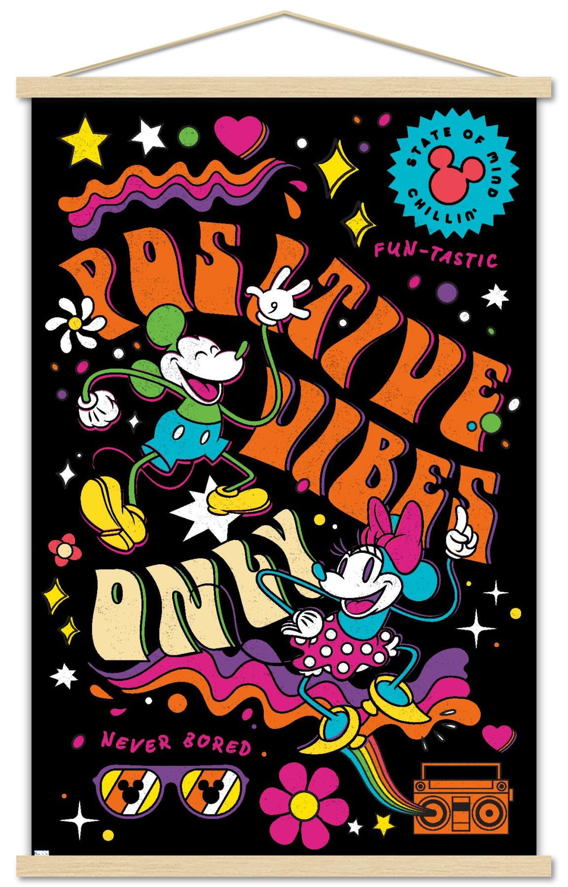 Disney Mickey Mouse - Positive Vibes Wall Poster with Wooden Magnetic ...