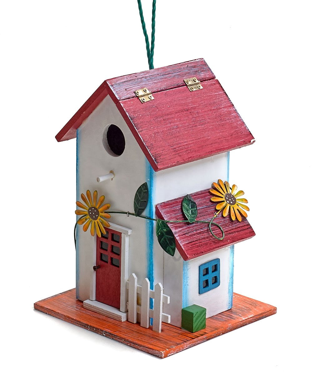 Hand-painted Wooden Birdhouse with Flowers Outdoor Garden Decor by Bo ...