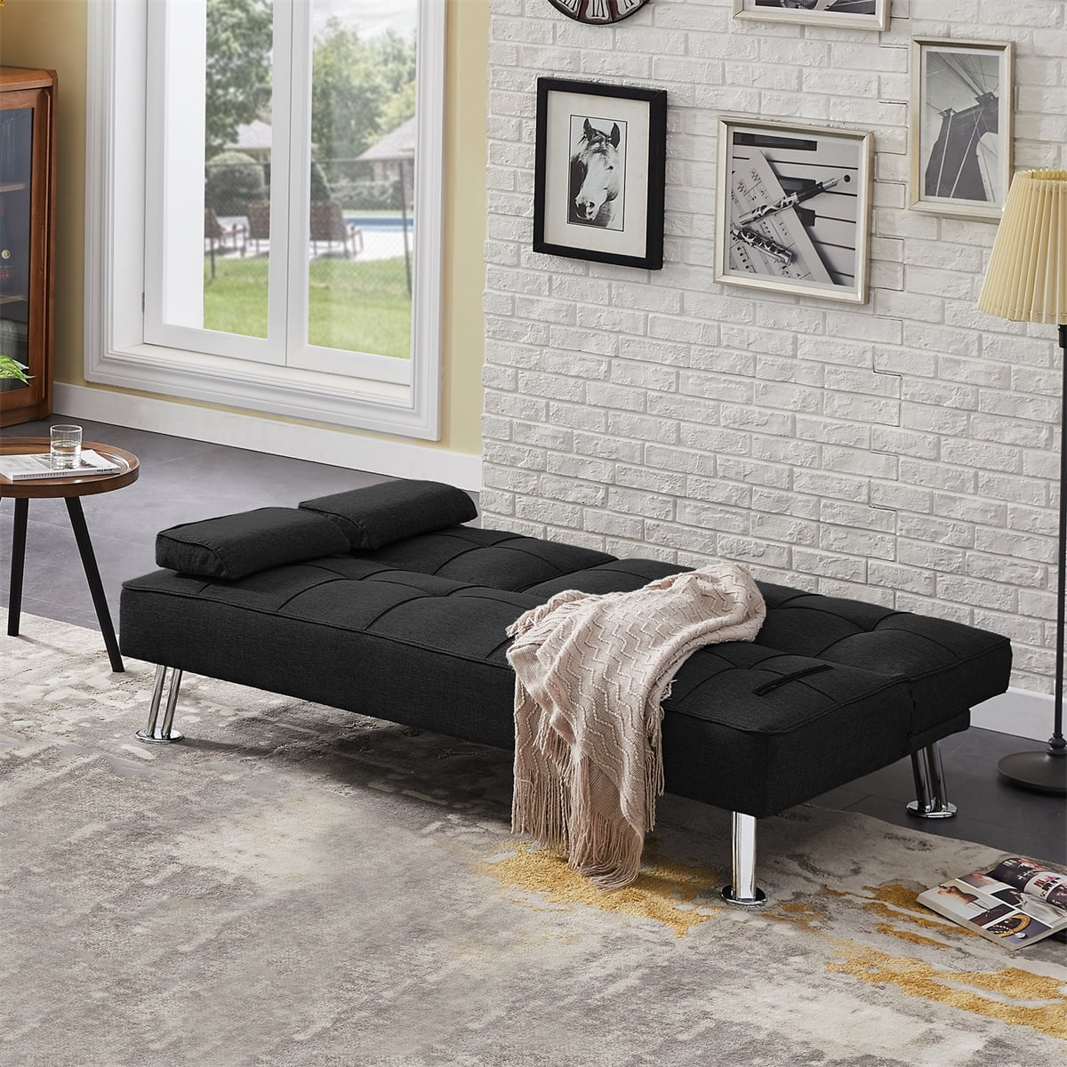 Modern Convertible Folding Futon Sofa Bed with 2 Cup Holders, Loveseat ...
