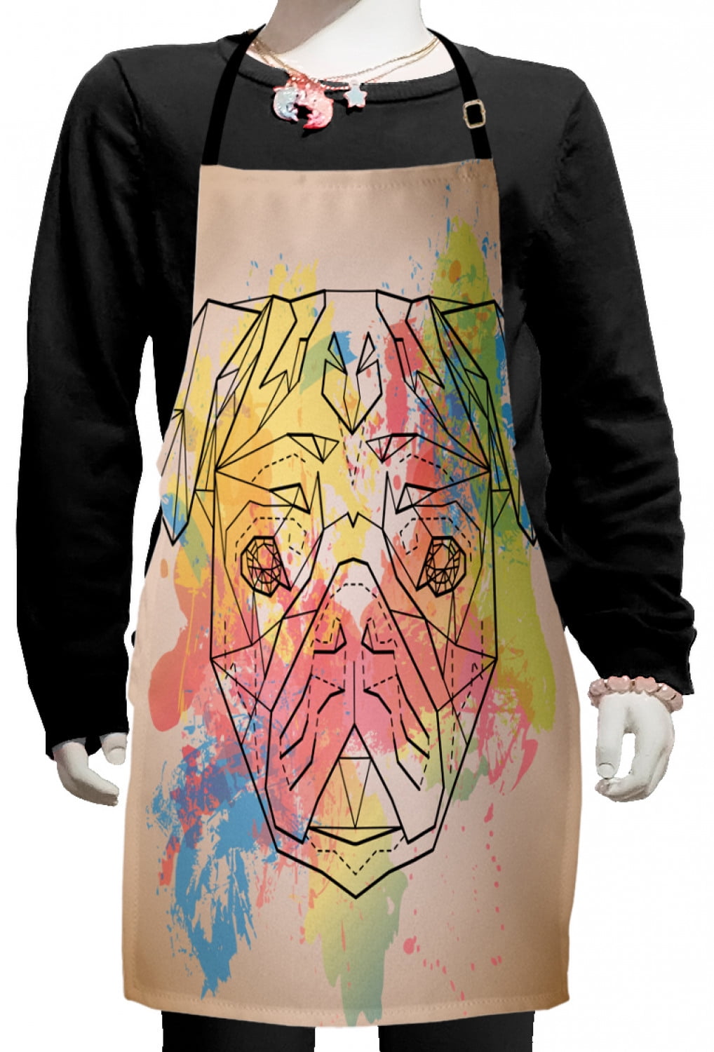Pug Kids Apron, Vibrant Colored Background with Color Splashes and Line ...