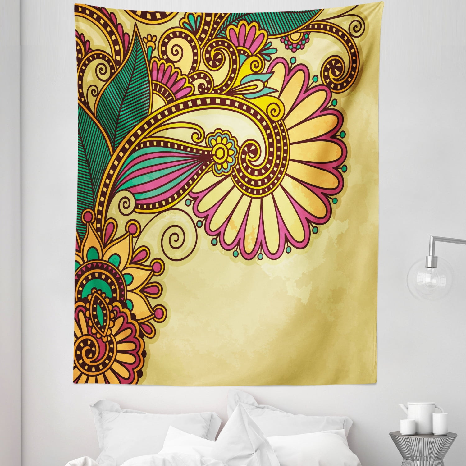 Floral Tapestry, Paisley Flower Leaf Design with Floral Mandala ...