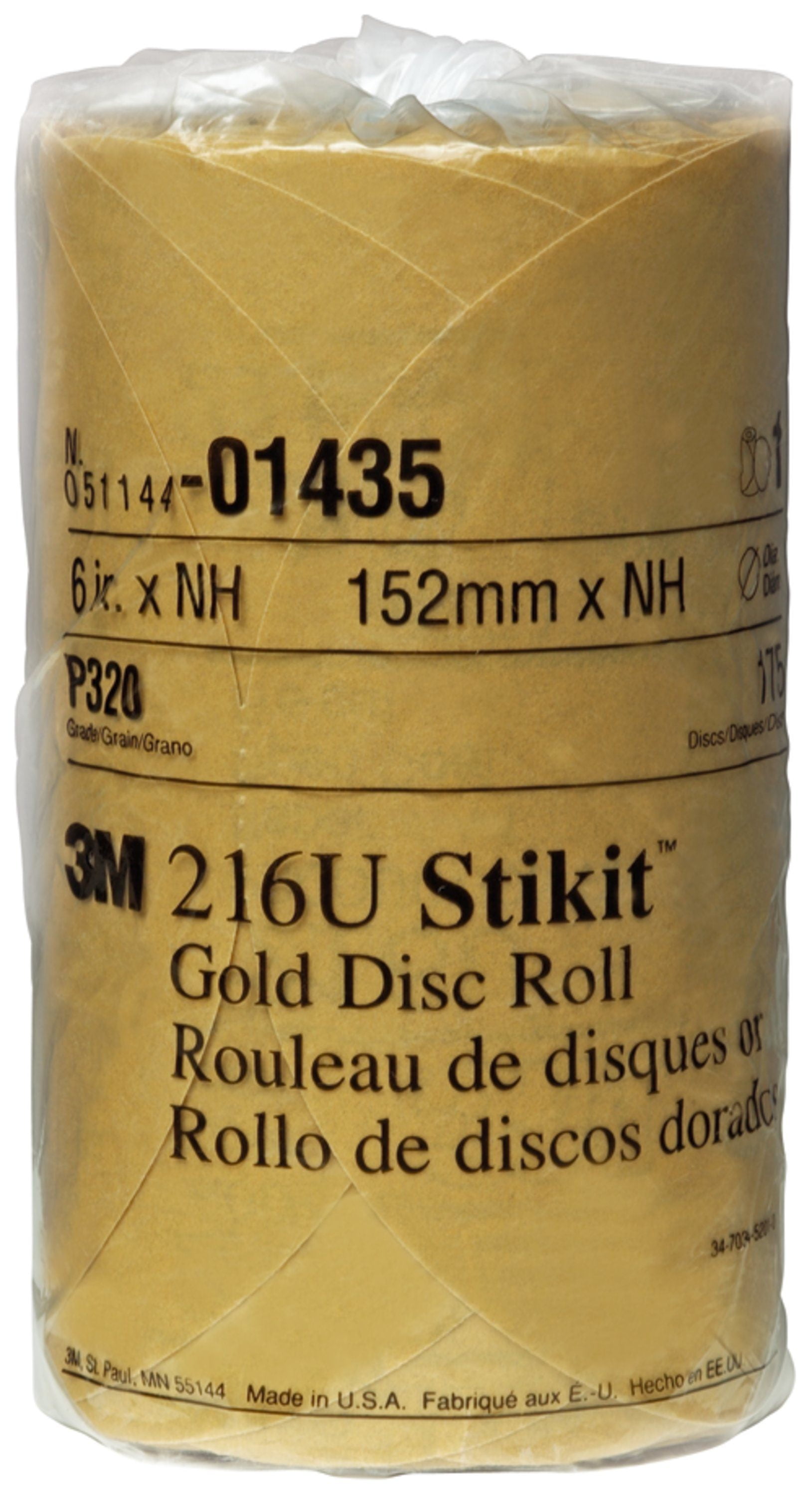 3M Stikit Gold Disc Roll, 01435, 6 in, P320, 175 discs per roll, 6 ...