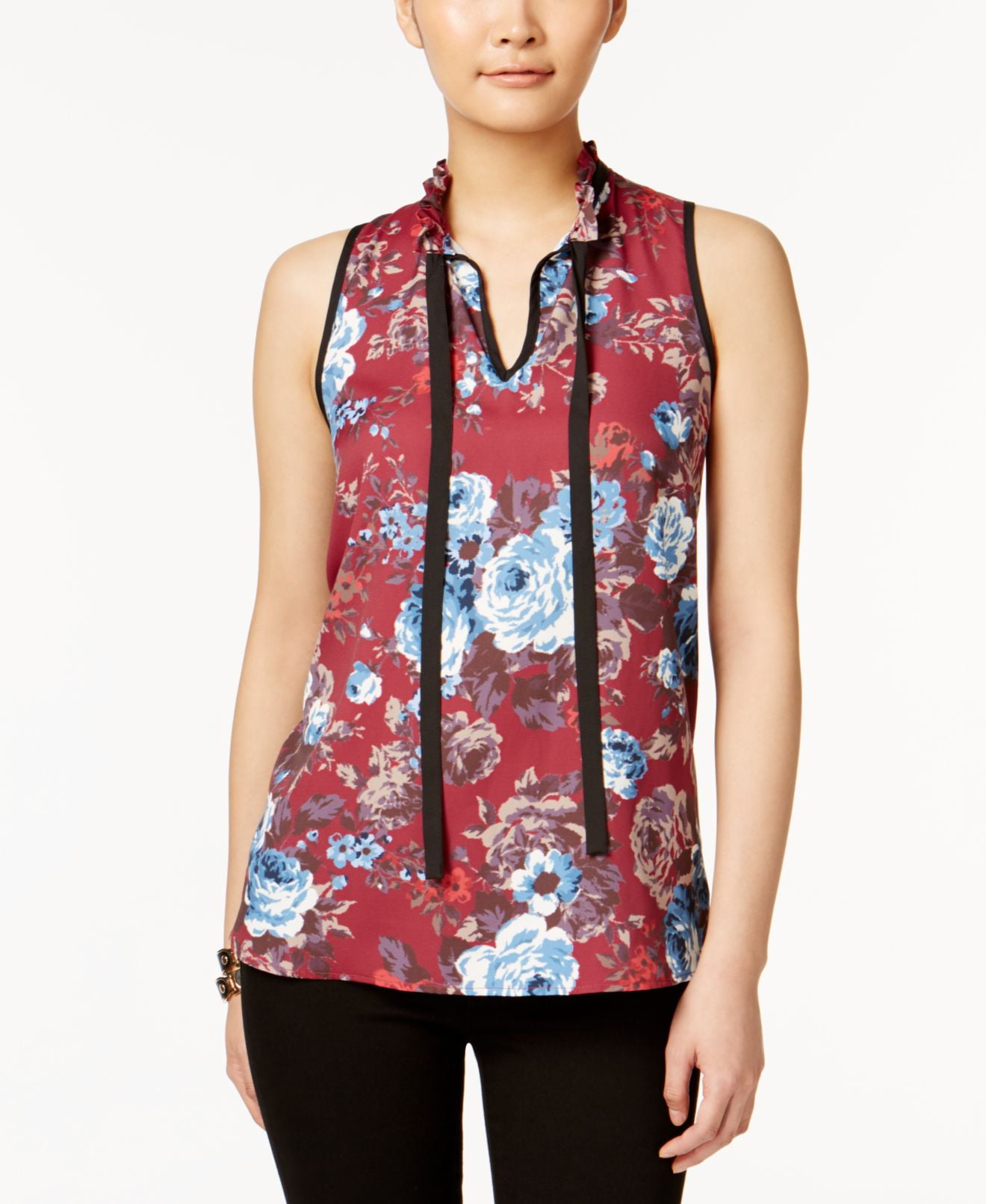 Love Scarlett Women's Small Floral-Print Tie-Neck Blouse - Walmart.com