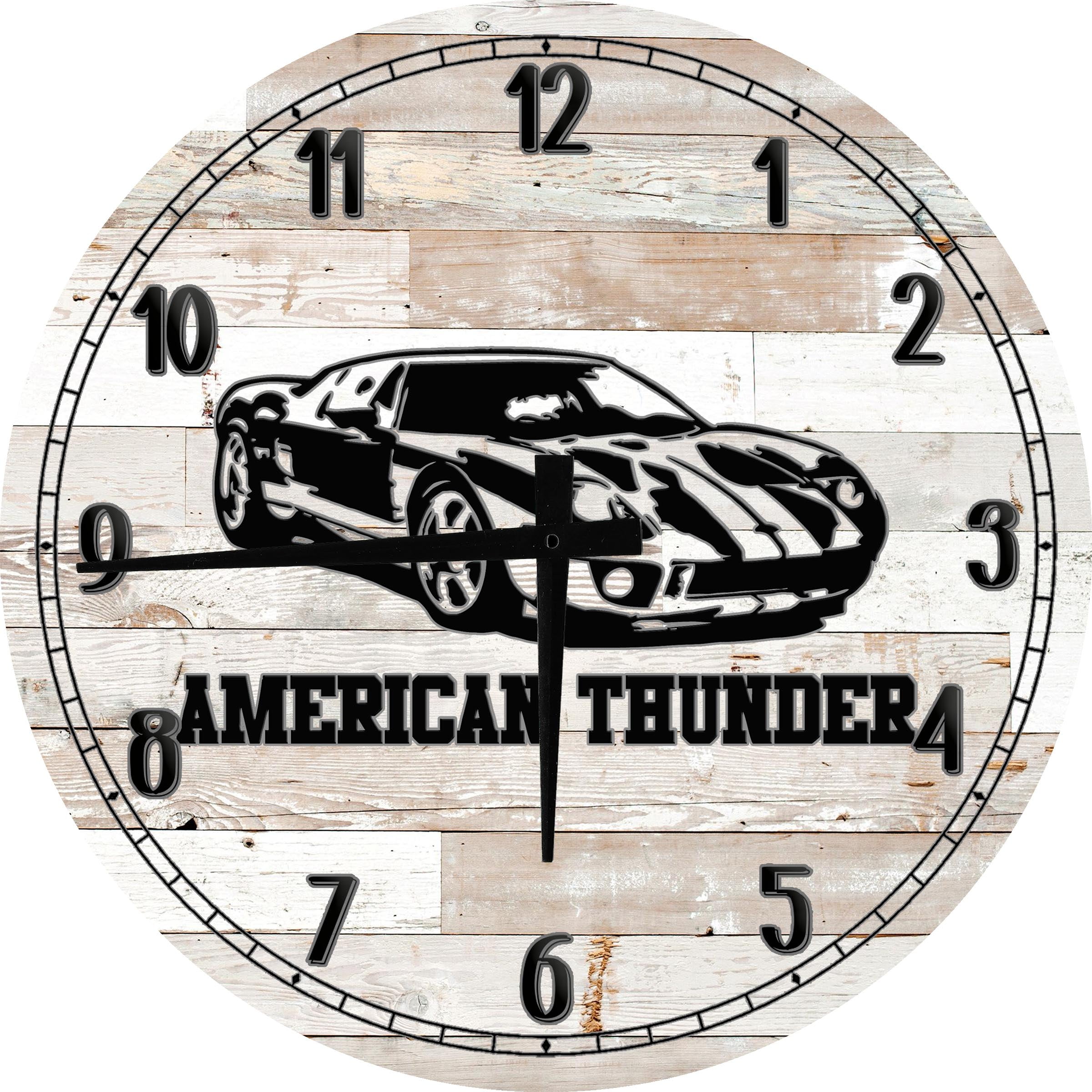 Large Wood Wall Clock 24 Inch Round Car Wall Art American Thunder Race ...